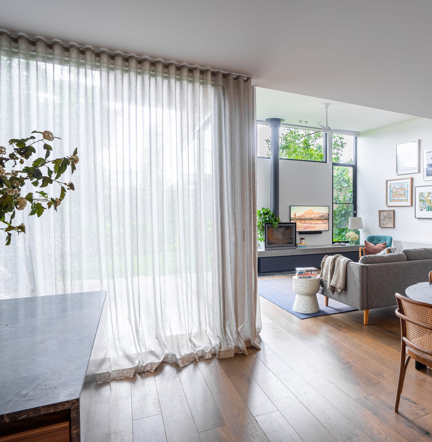 Allusion Sheer S-Fold Curtain in Limestone